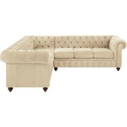 Chesterfield-Sofa Home Affaire, B:255cm H:74cm T:214cm, beige, Samtoptik (100% Polyester);Samtoptik (100% Polyester);Luxus-Microfaser Lederoptik