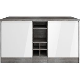 K&uuml;cheninsel KOCHSTATION, B:153cm H:85cm T:100cm, wei&szlig;, Komplettk&uuml;chen-Sets, "KS-Virginia", Breite 153 cm, MDF-Fronten, Flaschenregal