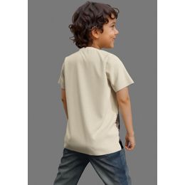 Kidsworld Jungen T-Shirt "Druck: DINO REX ATTACK", beige, Gr. 140, bedruckt, Single Jersey, Obermaterial: 100% Baumwolle, Shirts, mit gro&szlig;em