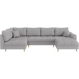 Wohnlandschaft Home Affaire, B:310cm H:81cm T:161cm, grau, 100% Polyester, Sofas, "CHARRE U-Form mit Ottomane, Ma&szlig;e B/T/H: 310/161/81 cm", feine