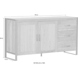 Sideboard GUTMANN FACTORY, B:150cm H:80cm T:47cm, grau, Wohnzimmer, Sideboards, "Alvara", Kommode mit Rattan Geflecht