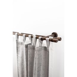 Gardinenstange Garesa, L:410cm &Oslash;:20mm, braun, Holzwerkstoff, Gardinenstangen, "PILA", Vorhanggarnitur, verl&auml;ngerbar, Knopf mit Ausschnitt, ohne Ringe