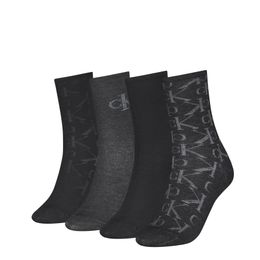 Damen Socken "CKJ WOMEN SOCK 4P HOLIDAY PACK AOP", Calvin Klein Jeans, schwarz, Baumwollmischung, Socken, Logo, schmales B&uuml;ndchen
