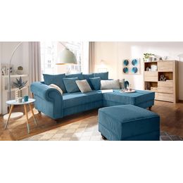 Ecksofa Home Affaire, B:260cm H:90cm T:190cm, blau, Samtcord »Ribbon« (88% Polyester 12% Polyacryl);Luxus-Microfaser (100% Polyester), Wohnzimmer,