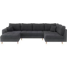 Wohnlandschaft Home Affaire, B:310cm H:81cm T:161cm, grau, 92% Polyester, 8% Nylon, Sofas, "CHARRE U-Form mit Ottomane, Ma&szlig;e B/T/H: 310/161/81 cm",