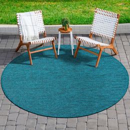 Teppich Sanat, H:10mm &Oslash;:200cm, blau, Kunstfaser, Wohnzimmer, Teppiche, "Melissa 8000", Kurzflor, In -und Outdoor geeignet, Wohnzimmer