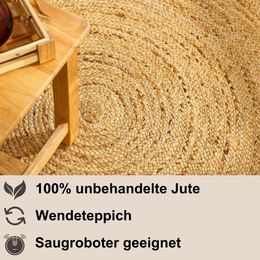 Teppich, H:10mm &Oslash;:100cm, beige, MyFlair M&Ouml;BEL & ACCESSOIRES, Jute, Wohnzimmer, Teppiche, "Lola", Juteteppich, Wendeteppich, handgeflochten, 100%