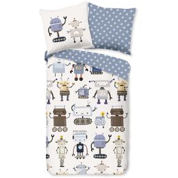 Kinderbettwäsche Good Morning, blau, Renforcé, Obermaterial: 100% Baumwolle, Bettwäsche, "Robo", Baumwolle, Reißverschluss, Wendeoptik, Baby, Junge,