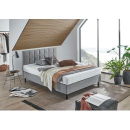Boxbett, B:122cm L:210cm, grau, ATLANTIC HOME COLLECTION, Komplettbetten, "Nikola", Massivholzfüßen, mit / ohne Matratze, in H2 und H3 erhältlich