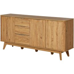 Sideboard Jahnke "WAVE SB 170", montana eiche, B:169,5cm H:80cm T:39,8cm, Holzwerkstoff, Sideboards, Sideboard, Sideboard, 3 Schubladen + 3 T&uuml;ren, Wellendesign, Breite 169,5 cm