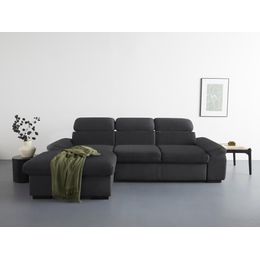 Ecksofa COTTA, B:250cm H:73cm T:165cm, schwarz, 100% Polyester, Wohnzimmer, Sofas, "Lola L-Form mit Kopfteilfunktion & Hocker", wahlweise mit