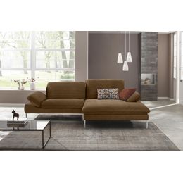 Ecksofa W.Schillig, B:294cm H:87cm T:185cm, braun, Chenille-Flachgewebe R66 (85% Polyester, 15% Nylon);Longlife Xtra-Leder Z59: Glattleder mit