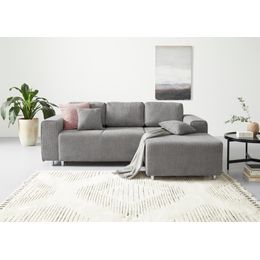 Ecksofa Home Affaire, B:235cm H:88cm T:160cm, grau, 100% Polyester, Wohnzimmer, Sofas, "Györ", L-Form, wahlweise mit Bettfunktion und Bettkasten