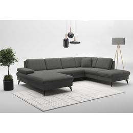 Sit & More Wohnlandschaft SIT & MORE, B:300cm H:83cm T:202cm, grau, 100% Polyester, Sofas, "Morris Jubi U-Form, B: 300 cm", mit Armteilfunktion & 1 Zierkissen,