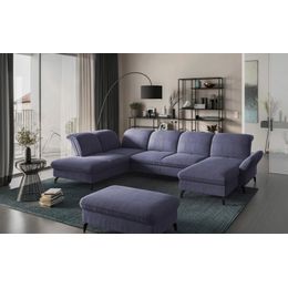 Sit & More Wohnlandschaft SIT & MORE, B:363cm H:88cm T:242cm, blau, 90% Polyester, 10% Polyamid, Sofas, "Leandro U-Form", Wahlweise mit Bett-, Kopfteil - und