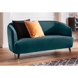 2-Sitzer Home Affaire, B:154cm H:78cm T:87cm, blau, Samtoptik (100% Polyester), Sofas, "Oradea", mit eleganter Steppung auf Rückseite der Rückenlehne