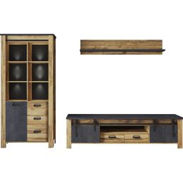 Wohnwand Home Affaire, B:201cm H:170cm T:44cm, braun, Holzwerkstoff, Wohnzimmer, Kastenm&ouml;bel-Sets, "York, moderne Anbauwand, Wohnzimmer-Set in Hunton