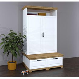 Kleiderschrank OTTO HOME, B:127cm H:216cm T:70cm, wei&szlig;, Massivholz, Schr&auml;nke, "R&uuml;gen Garderobenschrank, Dreht&uuml;renschrank, Schrank", FSC zertifizierte