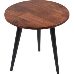 Beistelltisch Sit, B:50cm H:50cm, schwarz, Wohnzimmer, Tische, "T-WOOD TABLE HIGH", Beistelltisch mit Knopfdetail, dunkles Mangoholz und schwarze