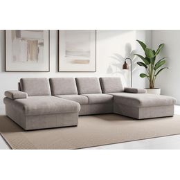 Sit & More Wohnlandschaft SIT & MORE, B:309cm H:82cm T:171cm, grau, 100% Polyester, Sofas, "Moreno U-Form, B: 309 cm", mit Armteilverstellung, optional