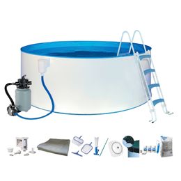 Rundpool MY POOL BWT, H:120cm Ø:550cm, weiß, Schwimmbecken, "inkl. LED-Scheinwerfer zur effektvollen Beleuchtung", mit umfangreichem Zubehör in zwei