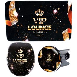 Badaccessoire-Set Sanilo, schwarz, MDF, Polyester, Polyresin (Kunststein), Badaccessoires-Sets, "VIP-Lounge", bestehend aus WC-Sitz, Badteppich und
