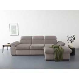 Ecksofa COTTA, B:250cm H:73cm T:165cm, grau, 100% Polyester, Wohnzimmer, Sofas, "Lola L-Form mit Kopfteilfunktion & Hocker", wahlweise mit