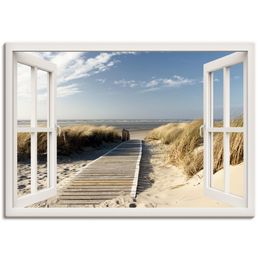 Wandbild Artland, B:70cm H:50cm, weiß, Leinwand, Wohnzimmer, Bilder, "Fensterblick Nordseestrand auf Langeoog", als Leinwandbild, Poster,
