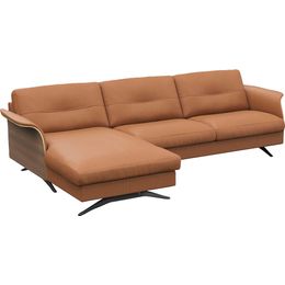 Ecksofa FLEXLUX, B:273cm H:81cm T:158cm, braun, 100% Echteder, Wohnzimmer, Sofas, "Glow, super bequem durch hochwertigem Sitzaufbau mit Federkern,