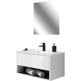 Badm&ouml;bel-Set Places of Style, wei&szlig;, Kastenm&ouml;bel-Sets, "Studio Line, Bad im modernen Design, 2-teiliges Badezimmer", Waschtisch und Spiegel, in zwei