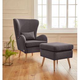 Sessel Home Affaire, B:76cm H:109cm T:85cm, grau, Struktur Hahnentritt (67% Polypropylen, 33% Polyester);Samtoptik (100% Polyester);Fellimitat (100%