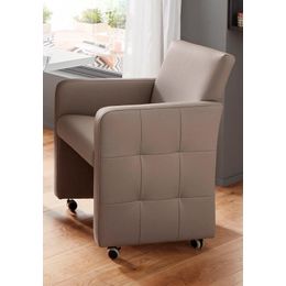 Sessel, B:61cm H:88cm T:70cm, silber, exxpo - SOFA FASHION, Wohnzimmer, Sessel, "Barista Clubsessel auf Rollen, schmale Armlehnen, aktuelles Design",
