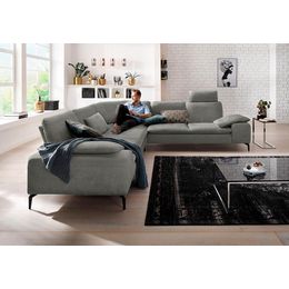 Ecksofa W.Schillig, B:318cm H:83cm T:298cm, grau, Chenille-Flachgewebe R66 (85% Polyester, 15% Nylon), Wohnzimmer, Sofas, "valentinoo, Designsofa,