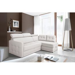 Ecksofa, B:225cm H:94cm T:165cm, weiß, exxpo - SOFA FASHION, Kunstleder SOFTLUX;NaturLEDER (echtes Rindsleder) in Sitz und Rücken. Korpus in