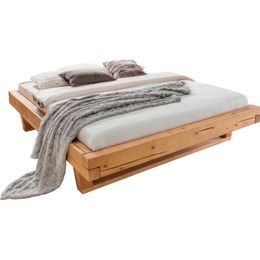 Massivholzbett Home Affaire, B:218cm L:218cm, beige, Betten, "Ultima, hohe Belastbarkeit, Futonbett ohne Kopfteil", aus Eiche oder Fichte,