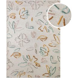 Teppich Wecon Home, B:140cm H:10mm L:200cm, beige, Schurwolle, Wohnzimmer, Teppiche, "Vee", Wollteppich, floral, hochwertig, pflegeleicht, modern,