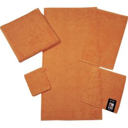 Waschhandschuh Ross, B:16cm L:22cm, orange, Frottier, Baumwolle, Handt&uuml;cher, "Cashmere feeling", mit Wellen-Bord&uuml;re
