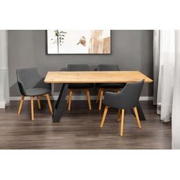 Essgruppe Home Affaire, B:180cm H:73cm T:90cm, schwarz, FSC-zertifiziertes Massivholz, Metall, Polyester, Sperrholz, Sitzm&ouml;bel-Sets, "Ena Sitzgruppe