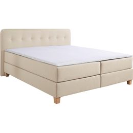 Boxspringbett Home Affaire, B:173cm L:207cm, beige, Struktur fein (100% Polyester);Samtstoff (100% Polyester), Komplettbetten, "Fargo", inkl. Topper,