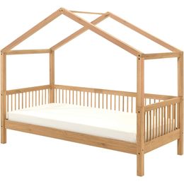 Hausbett Home Affaire, B:97,5cm H:170cm L:207,5cm, braun, Betten, aus massiver Eiche ge&ouml;lt, LF 90x200 cm, wahlweise mit Bettschublade