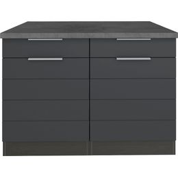 Unterschrank KOCHSTATION, B:120cm H:86cm T:60cm, grau, MDF, K&uuml;che, Schr&auml;nke, "KS-Luhe", 120 cm breit, f&uuml;r viel Stauraum, MDF-Fronten mit waagerechter