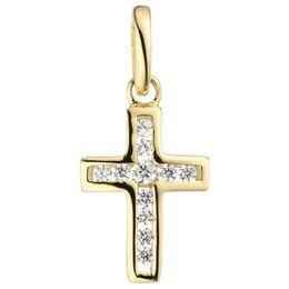 Jobo Damen Kreuzanh&auml;nger "Anh&auml;nger Kreuz", Gelbgold 375, gelb, Gelbgold 375, Schmuckanh&auml;nger, 375 Gold mit 11 Zirkonia