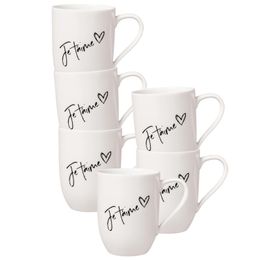 Villeroy & Boch VILLEROY & BOCH Becher "Becher mit Henkel 'Je t'aime' Becher Liebe Statement 290 ml 6er Set weiß", weiß, Trinkgefäße