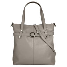 CLUTY Damen Shopper, grau, Leder, leicht gl&auml;nzend, unifarben, Taschen, echt Leder, Made in Italy