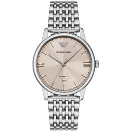 Emporio Armani Damen Automatikuhr, silber, Armbanduhren, Armbanduhr, Herrenuhr, Damenuhr, Mechanische Uhr, Tag, Edelstahl