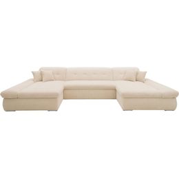 Wohnlandschaft DOMO collection, B:386cm H:80cm T:172cm, beige, 100% Polyester, Sofas, "Moric wahlweise mit Bettfunktion und Armteilverstellung, XXL",