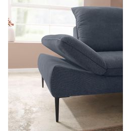 Ecksofa W.Schillig, B:294cm H:87cm T:185cm, blau, Chenille-Flachgewebe R66 (85% Polyester, 15% Nylon);Longlife Xtra-Leder Z59: Glattleder mit