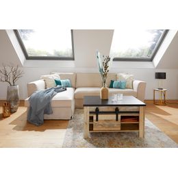 Couchtisch Home Affaire, B:93cm H:50cm T:60cm, braun, Wohnzimmer, Tische, "SHERWOOD", modernes Holz Dekor, mit Scheunentorbeschlag aus Metall, Breite