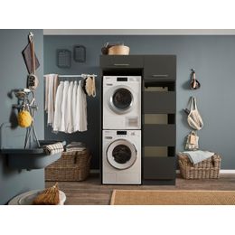 Mehrzweckschrank-Set LAUNDREEZY, B:117,5cm H:200cm T:67,5cm, grau, Holzwerkstoff, Kastenm&ouml;bel-Sets, "LAUNDREEZY LDLK1", Breite 117,5 cm, Softclose,