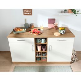Unterschrank KOCHSTATION, B:150cm H:85cm T:60cm, wei&szlig;, Holzwerkstoff, K&uuml;che, Schr&auml;nke, "KS-Colmar", 150 cm breit, 2 Schubk&auml;sten, 2 T&uuml;ren, 6 F&auml;cher,